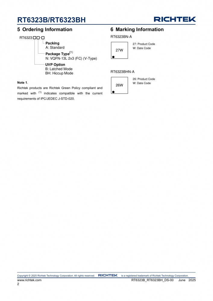 RT6323B/RT6323BH datasheet page 2