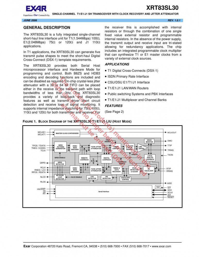 XRT83SL30IV-F datasheet page 1