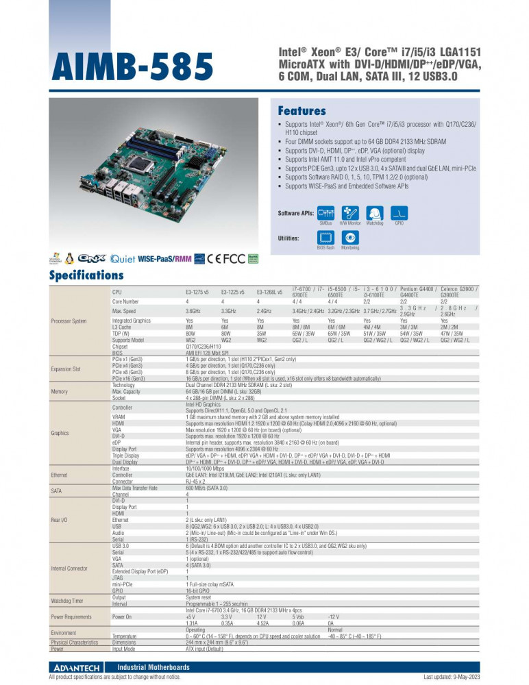 AIMB-585 technical datasheet page 1