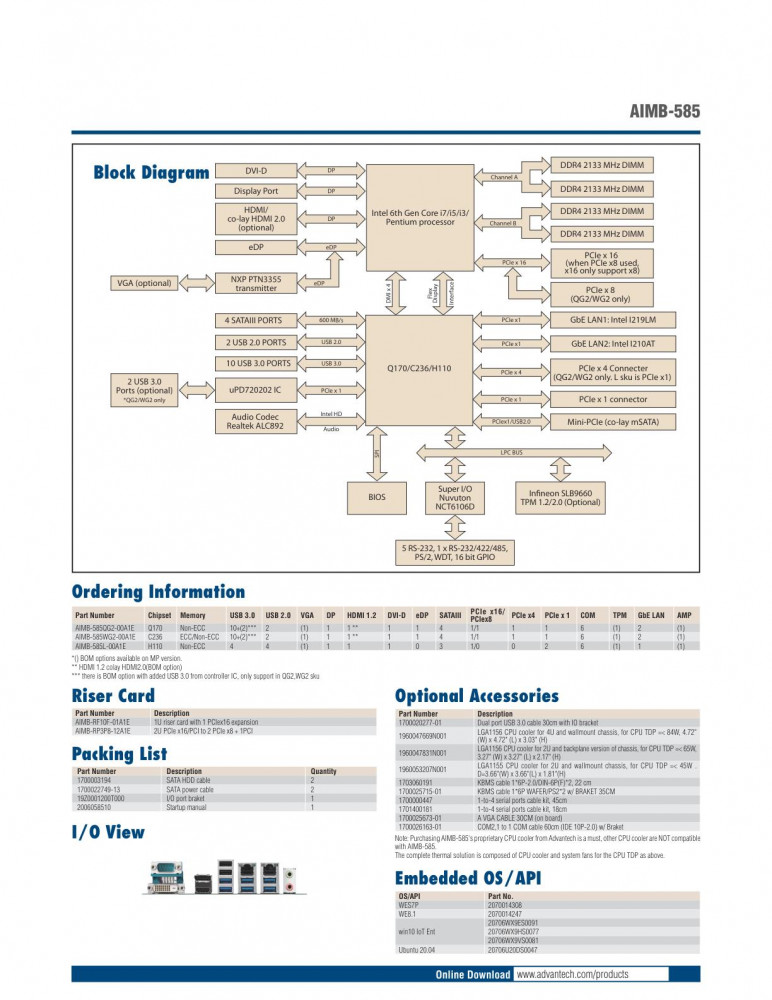 AIMB-585 technical datasheet page 2