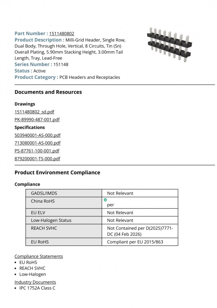 MOLEX 1511480802 product document image 1