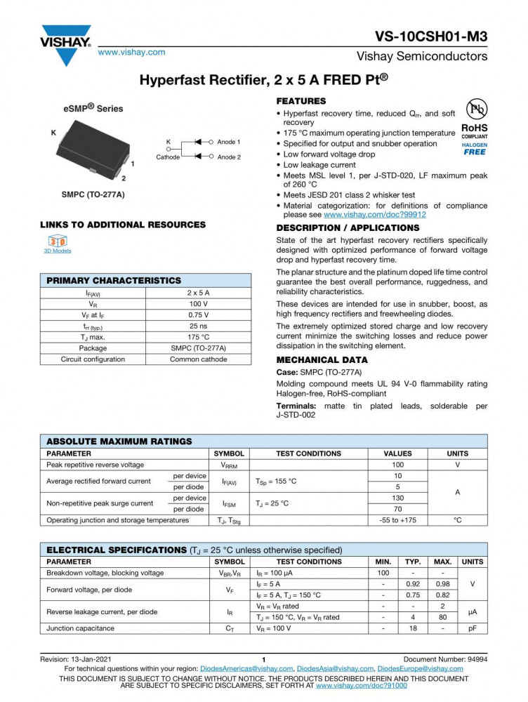 Vishay VS-10CSH01-M3/8 datasheet page 1