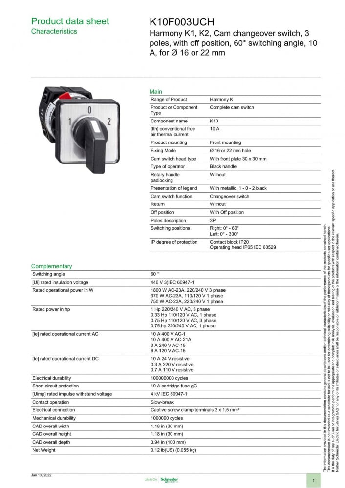 K10F003UCH technical document page 1