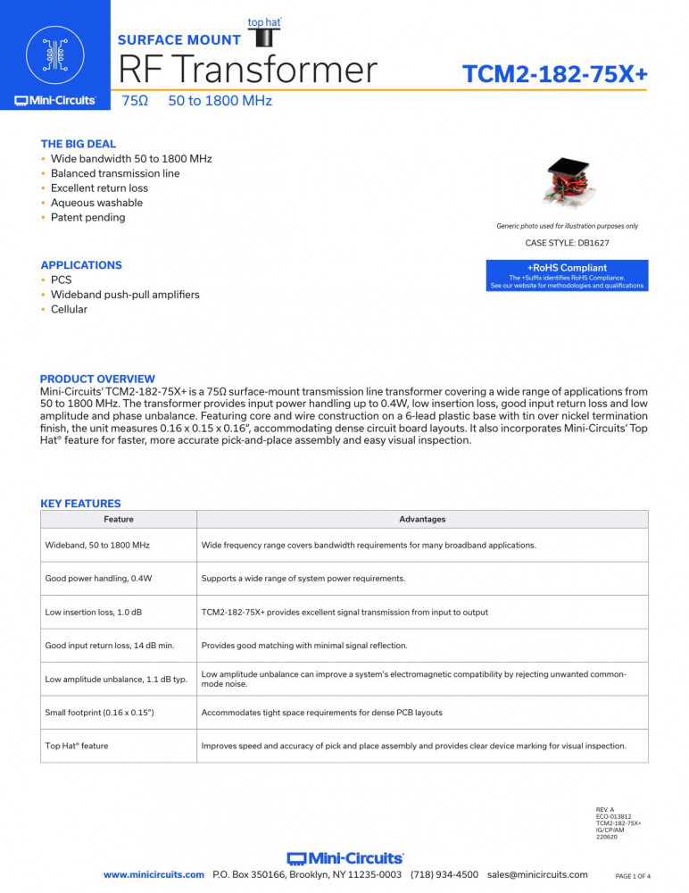 TCM2-182-75X+ technical document page 1