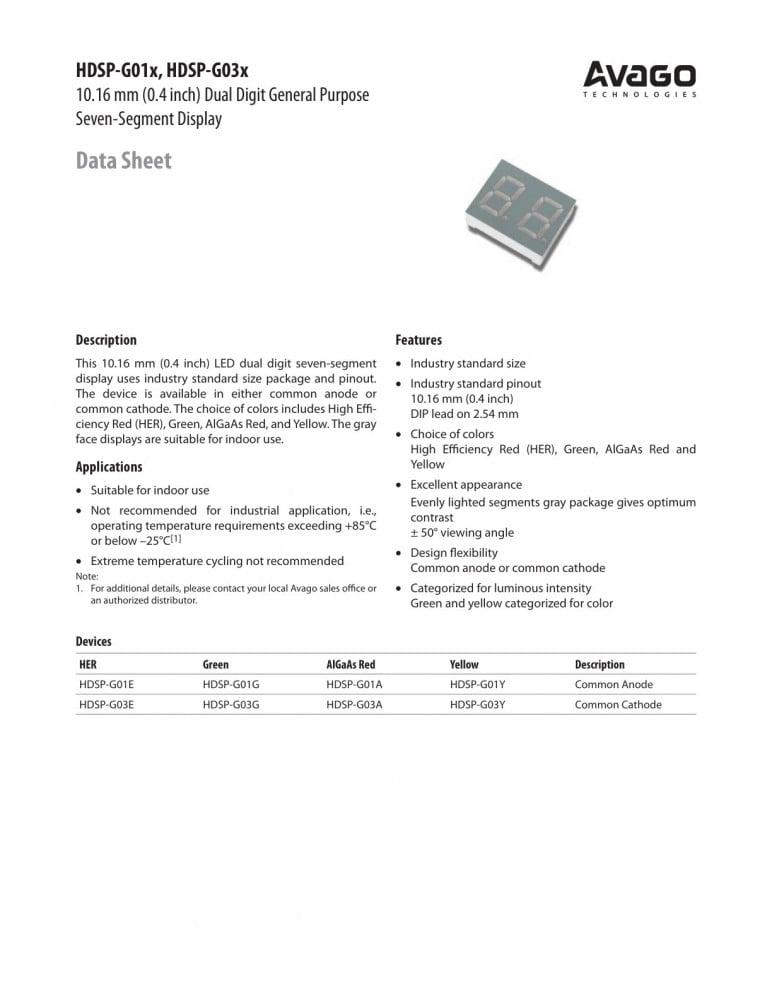 HDSP-G01Y datasheet page 1