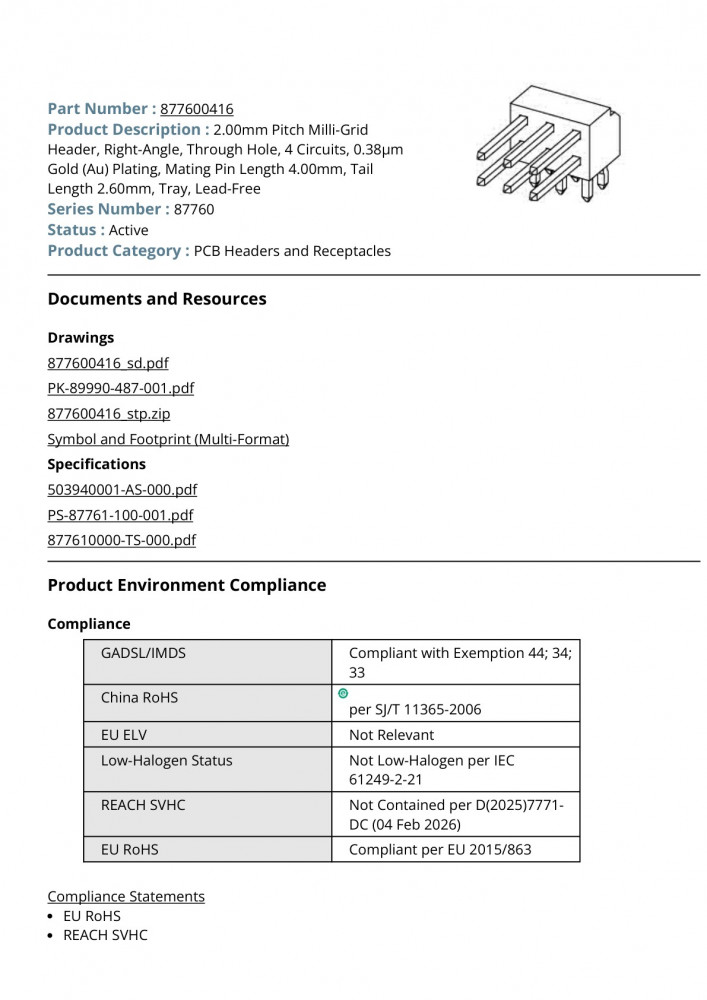 Technical document visual 1 for MOLEX 877600416