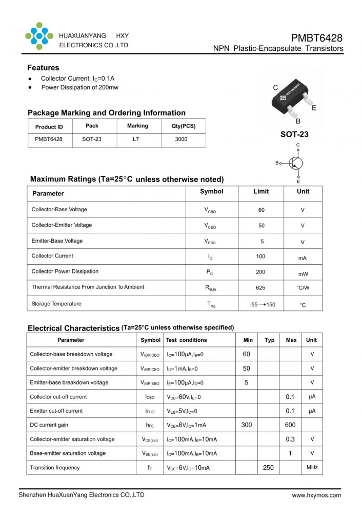 PMBT6428-HXY datasheet page 1