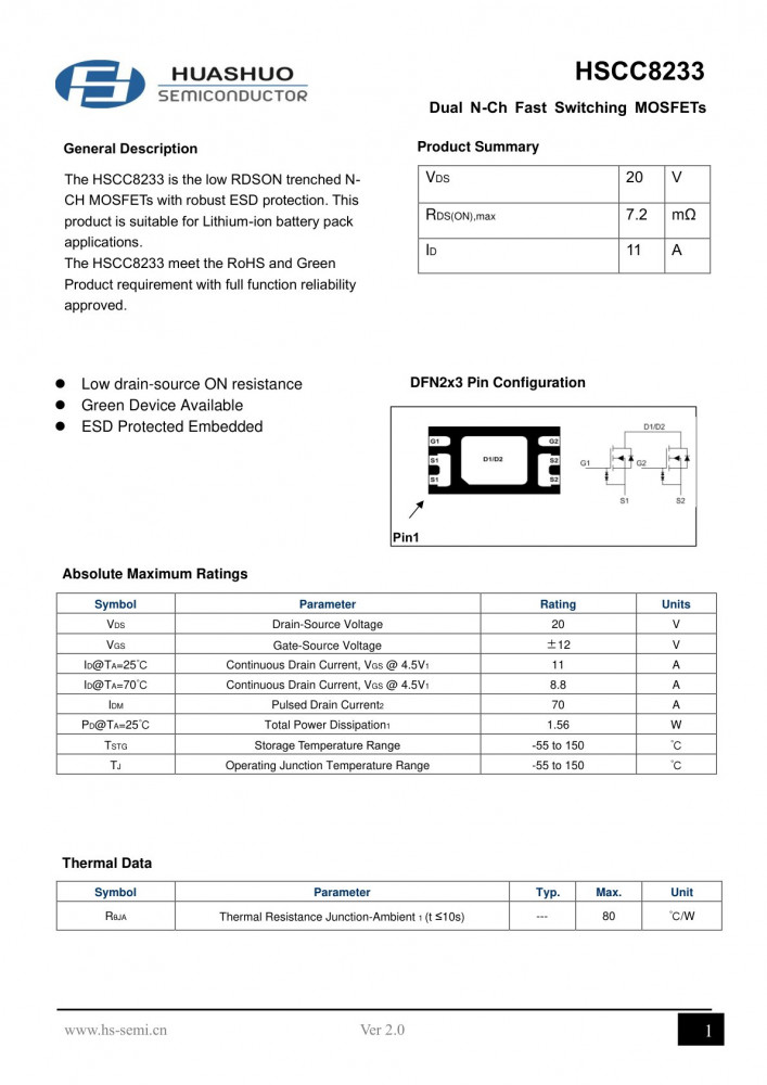 HSCC8233 datasheet page 1
