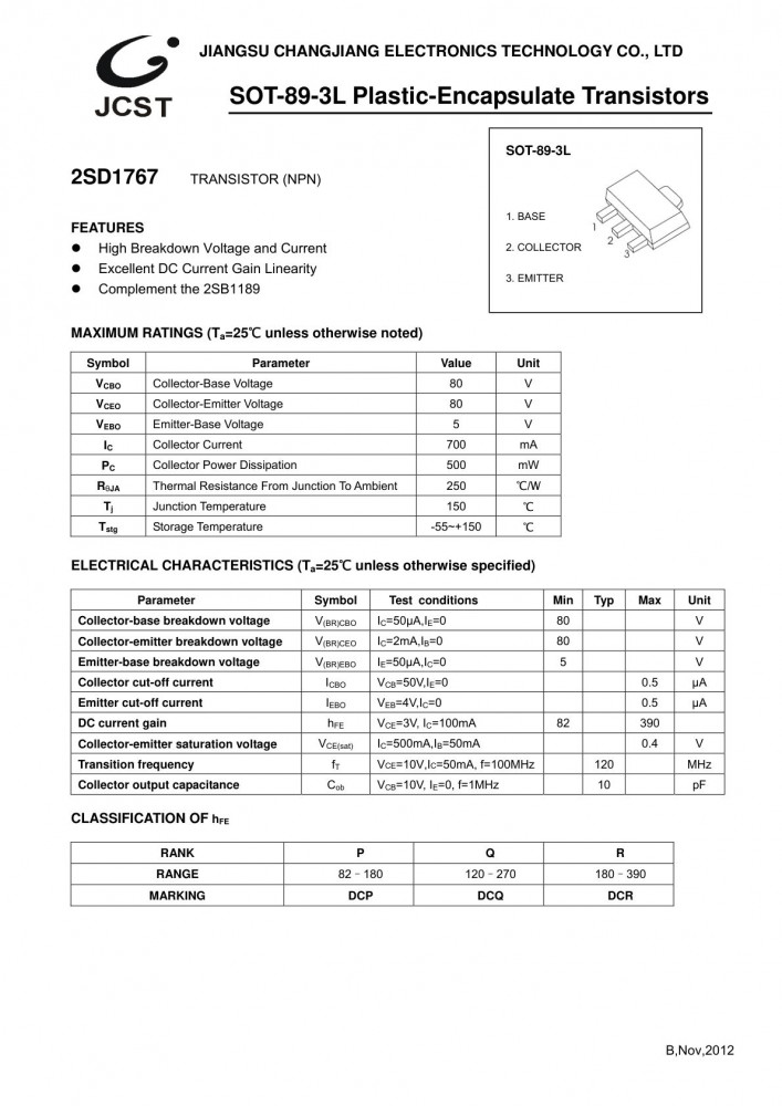 2SD1767 datasheet page 1