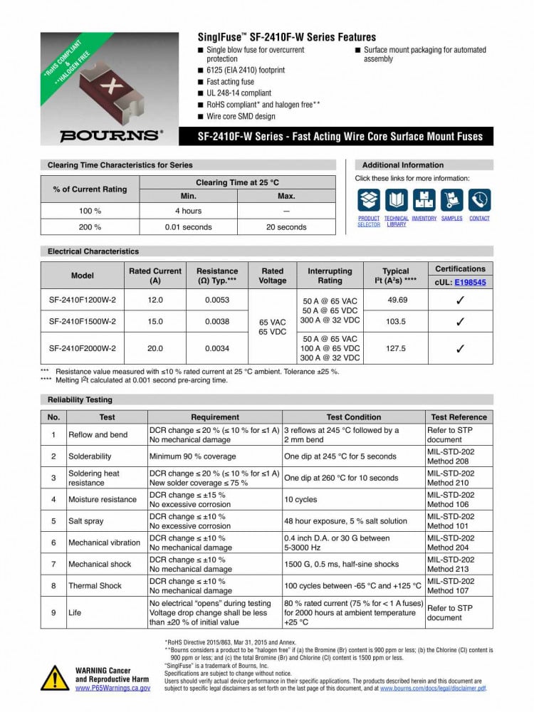 BOURNS SF-2410F2000W-2 datasheet page 1