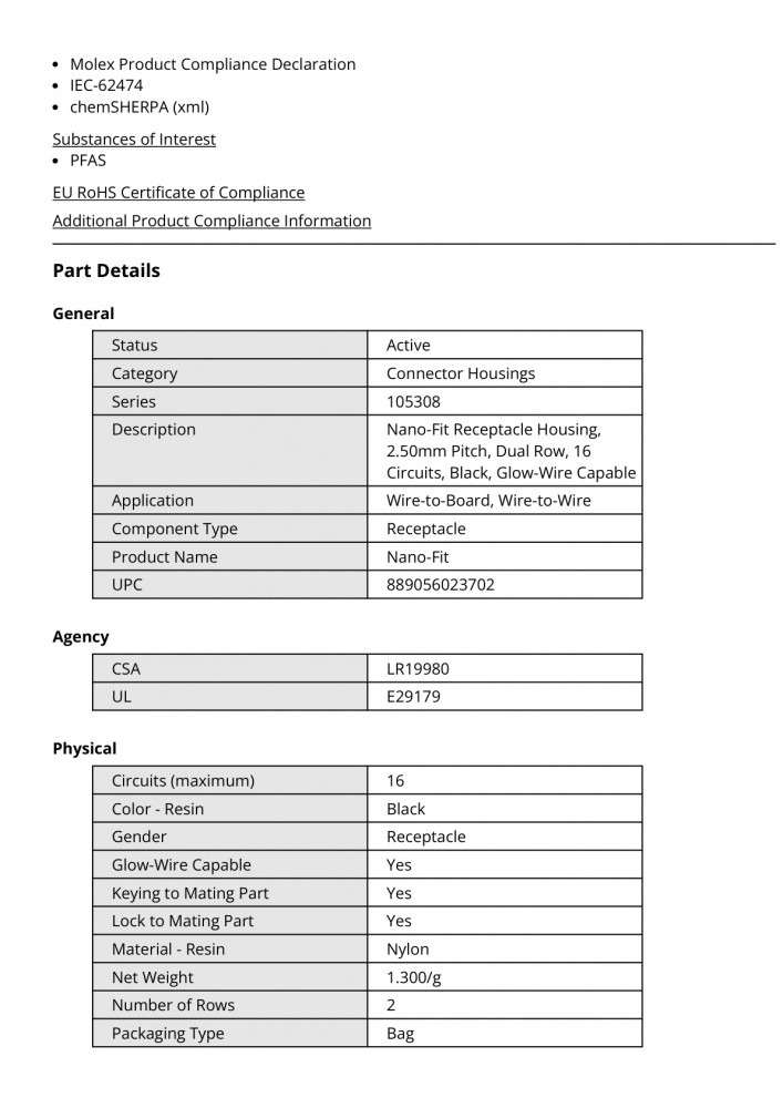 Nano-Fit product specification, page image 2