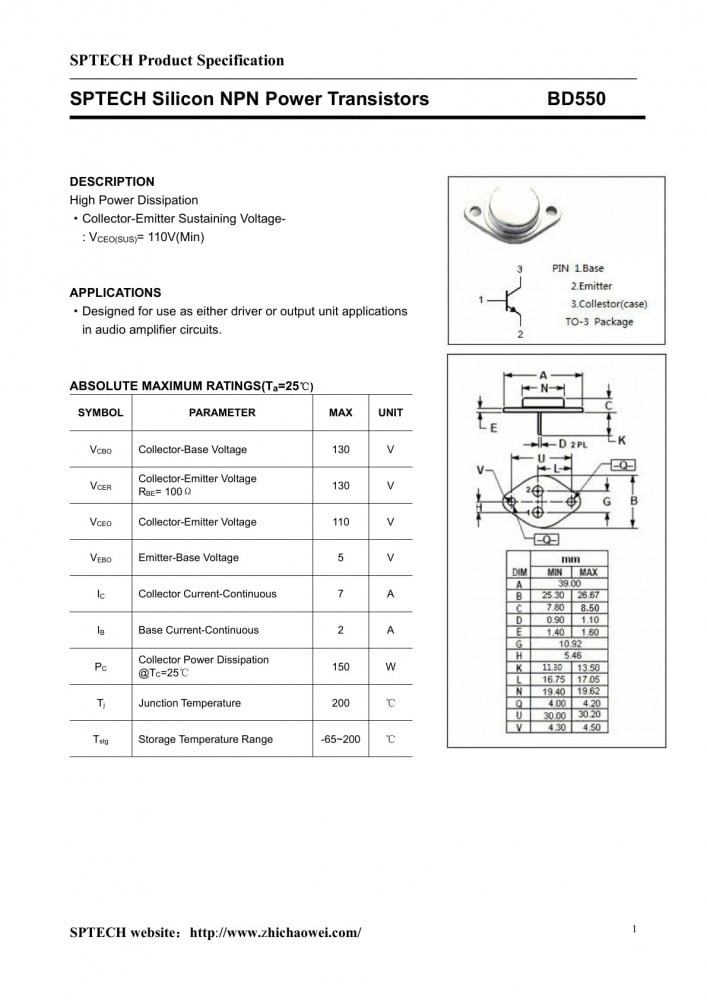 BD550 datasheet page 1