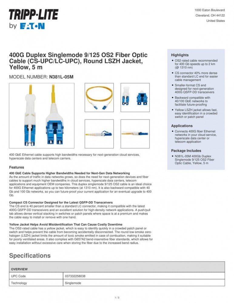 N381L-05M technical document page 1
