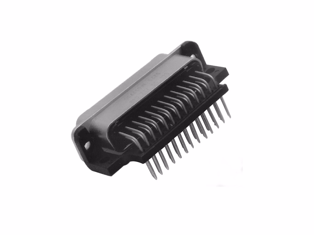 Standard-Density EMI Filtered D-Sub Connector, Male, Right-Angle, PCB Through Hole, 1000pF Pi, Plastic Brackets with Locking Threaded Inserts, RoHS, 15 Circuits