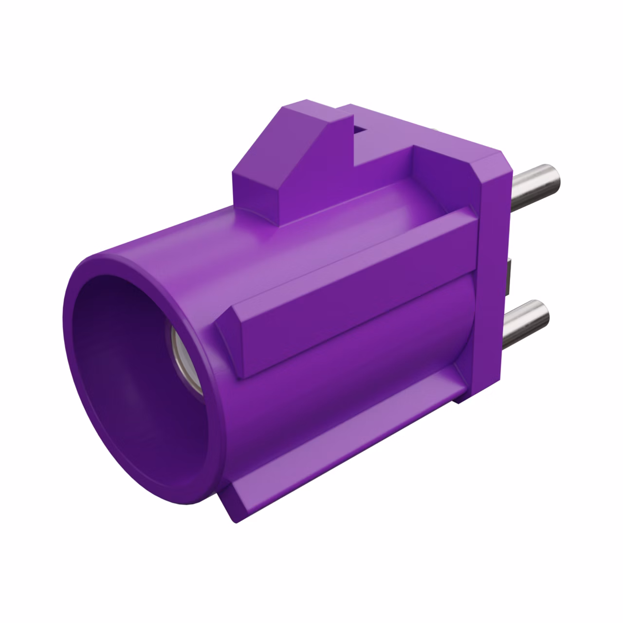 FAKRA Jack, Straight, PCB Receptacle, Through Hole, Die Cast Body, Tin (Sn) Plated, Keying Code H, Violet, 50 Ohms for sale
