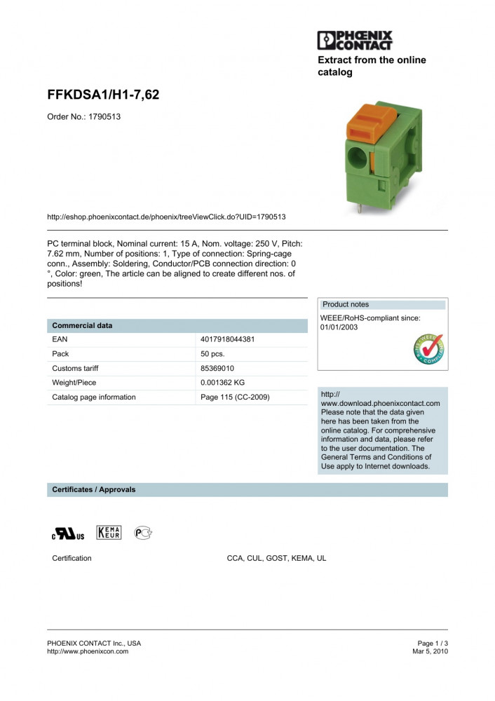 Phoenix Contact 1790513 technical document page 1