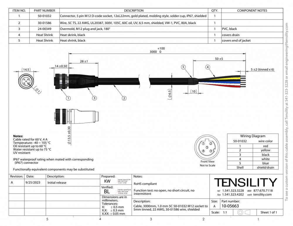 Tensility 10-05663 product drawing and wiring reference