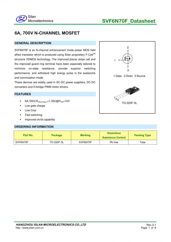 SVF6N70F datasheet page 1