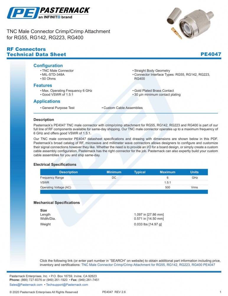 PASTERNACK PE4047 technical document page 1