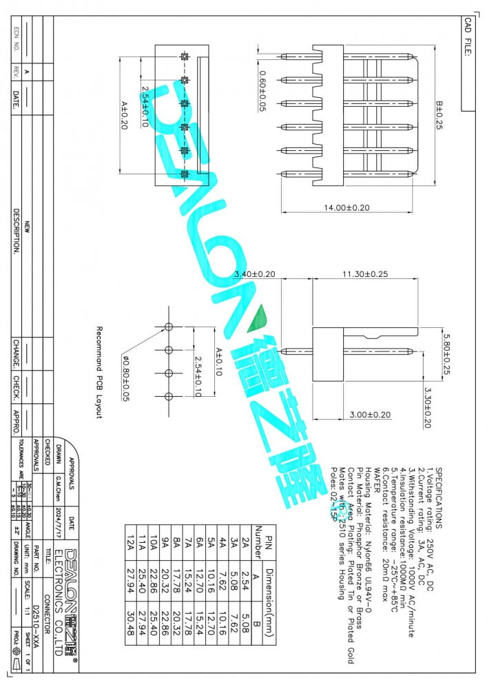 DEALON D2510 connector technical drawing