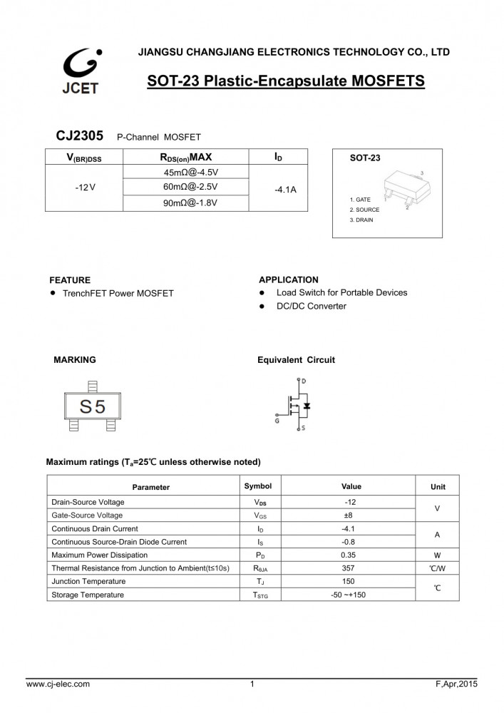 CJ2305 datasheet page 1