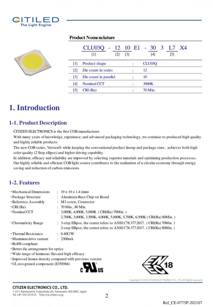 CITIZEN CLU03Q datasheet page 2