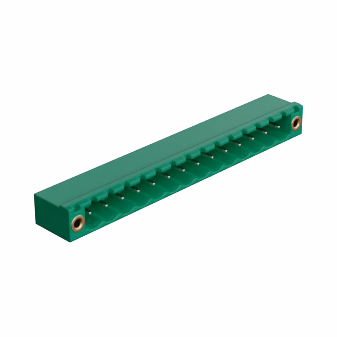 5.00mm Pitch Eurostyle Right-Angle PCB Header, with Threaded Retention Inserts, Green Housing, 14 Circuits for sale