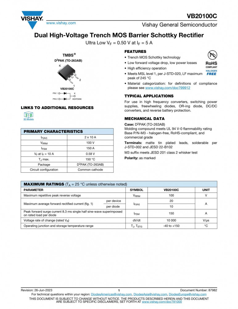 VB20100C-M3 datasheet page 1