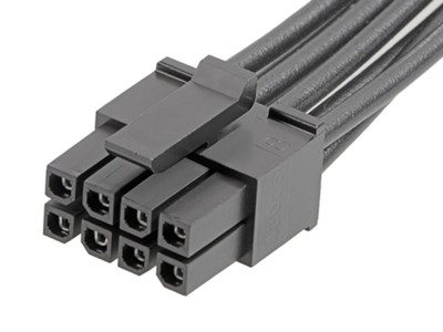 Mini-Fit Jr. Male-to-Pigtail Off-the-Shelf (OTS) Cable Assembly, Dual Row, 300.00mm Length, Gold (Au) Plating, 8 Circuits, Black