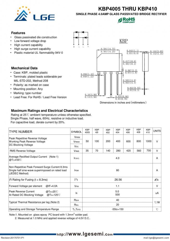 LGE KBP406 datasheet page 1