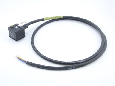 mPm DIN Valve Connector, Form A - 18mm 2 Pole to 1.0m Black PUR UL Cable Pigtail, Yellow LED, Black Integrated Gasket, 24V for sale