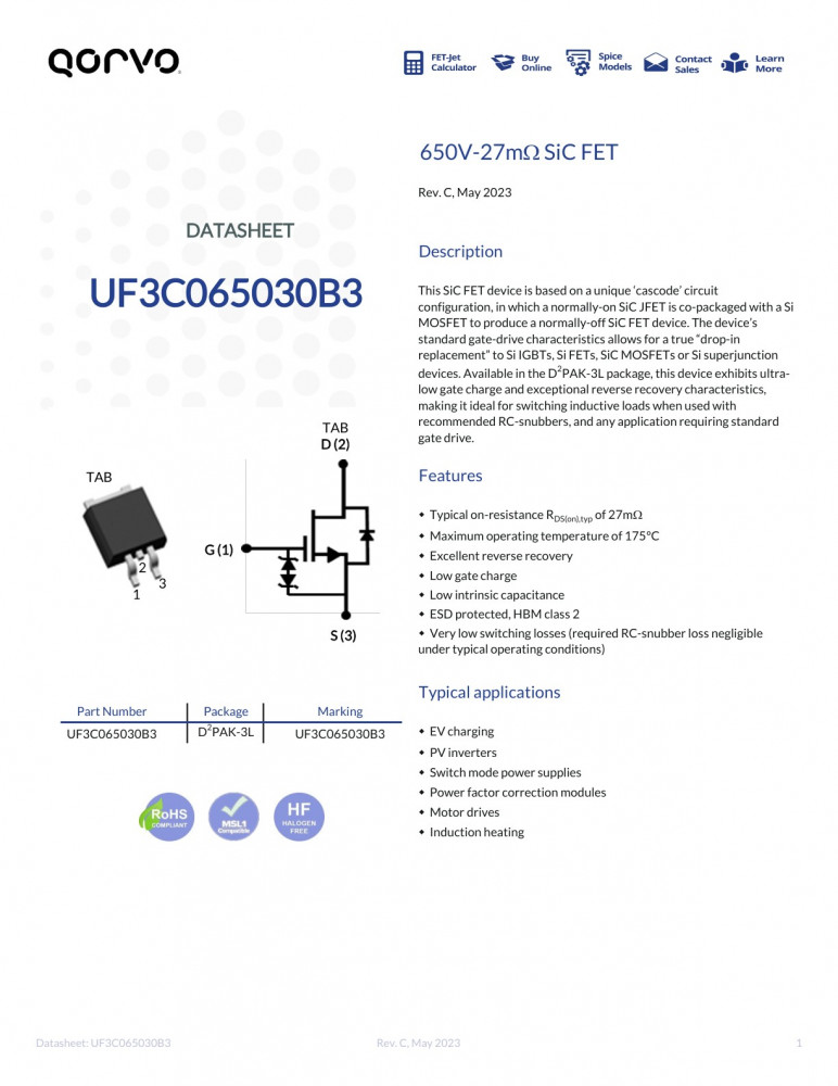 UF3C065030B3 datasheet page 1