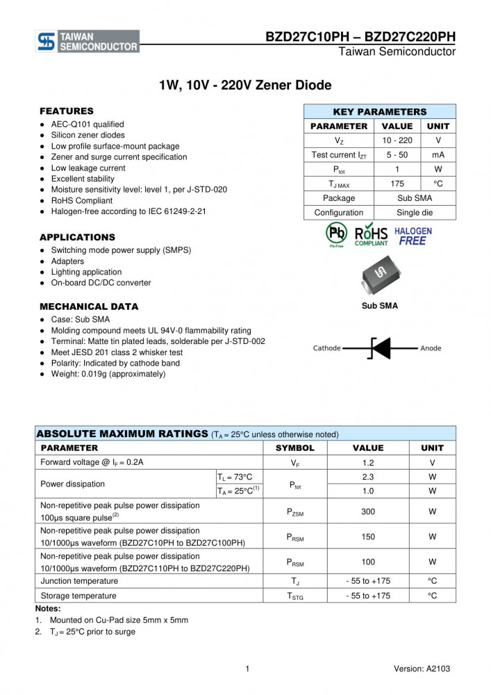 BZD27C13PH datasheet page 1
