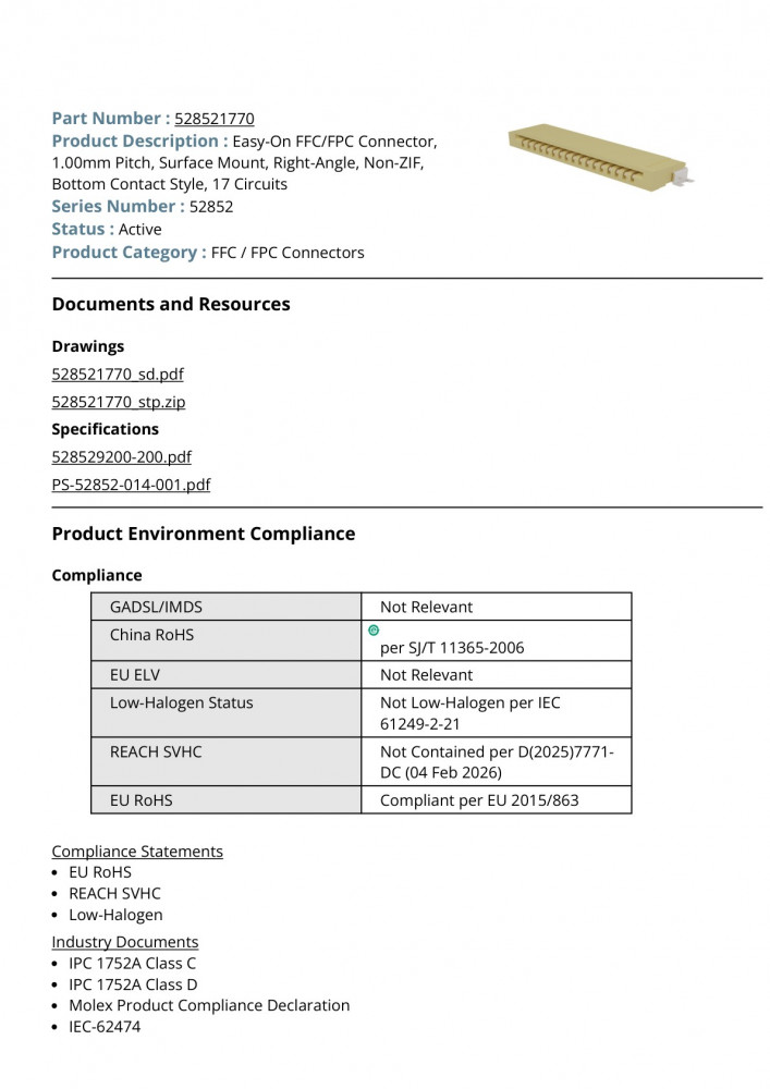 MOLEX 528521770 technical document preview, page 1