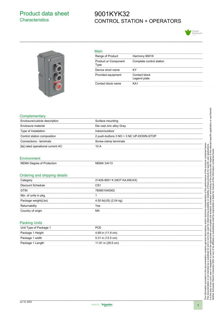 9001KYK32 technical document page 1