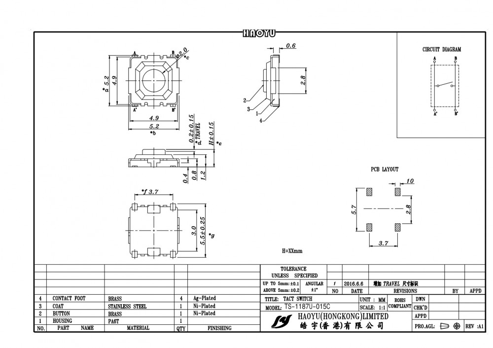 HOOYA TS-1187U-015C technical drawing