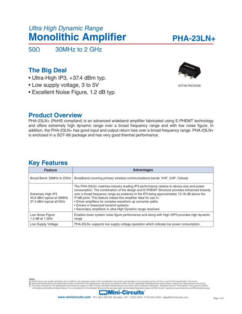 PHA-23LN+ datasheet page 1