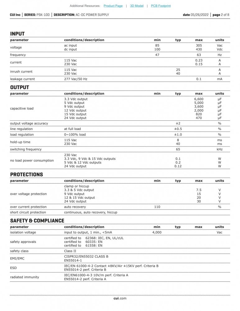 PSK-10D datasheet page 2