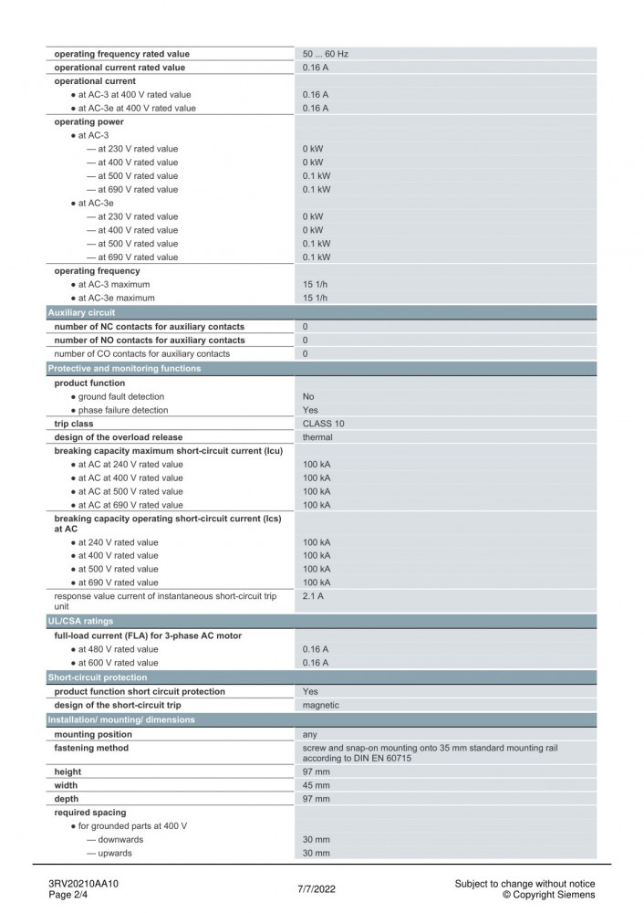 3RV20210AA10 technical document page 2