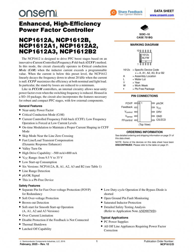 NCP1612 document page 1