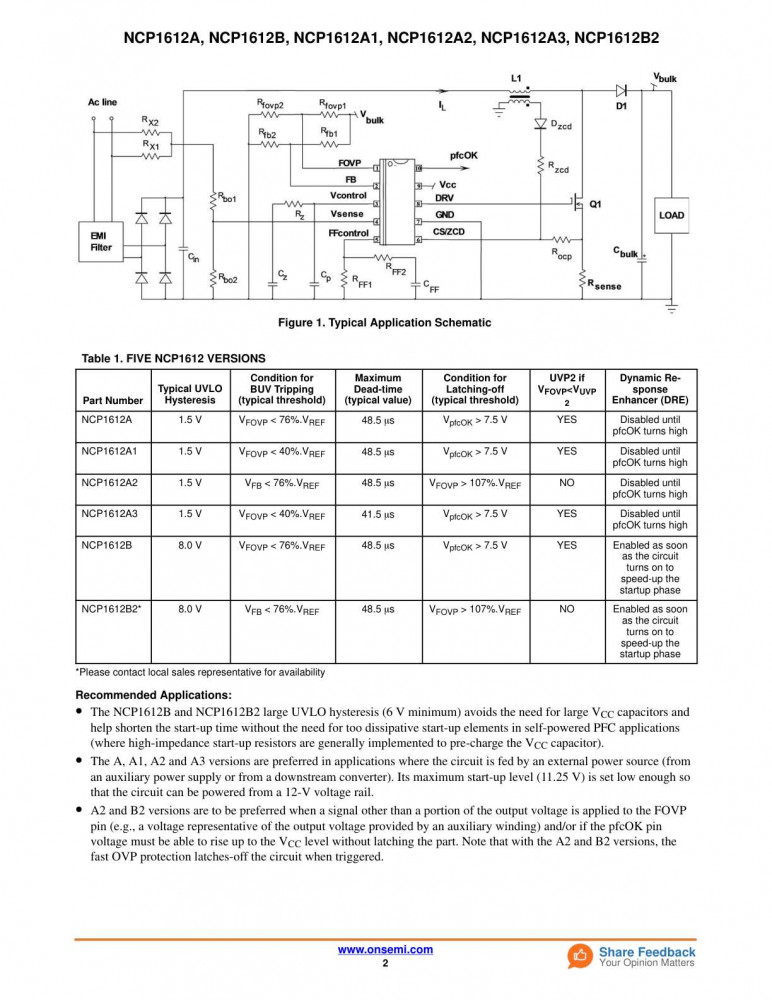 NCP1612 document page 2