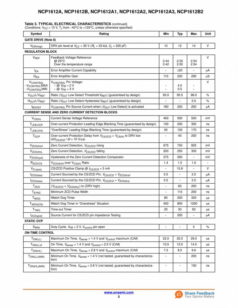 NCP1612 document page 5
