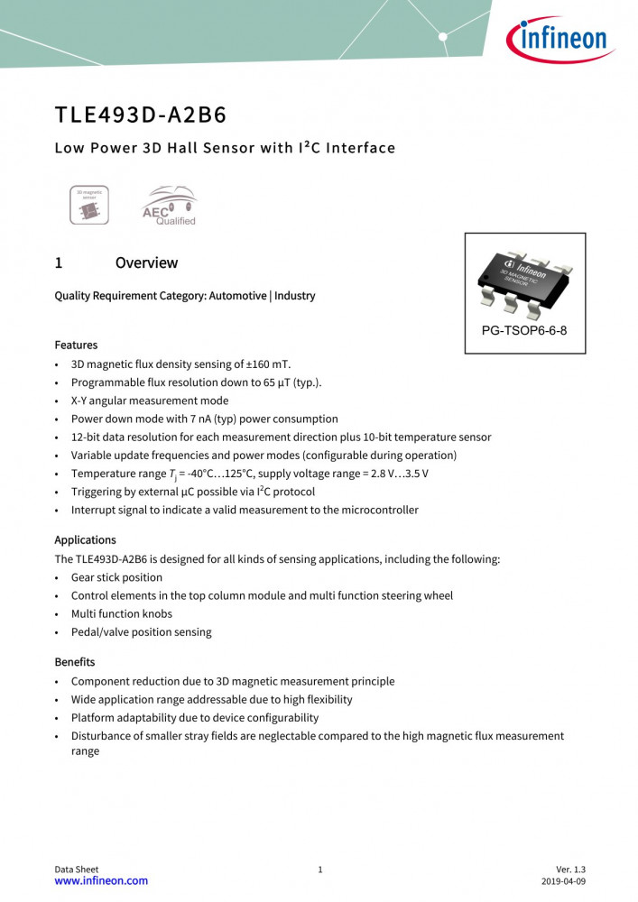 TLE493D-A2B6 technical document page 1