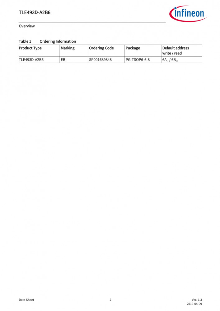 TLE493D-A2B6 technical document page 2