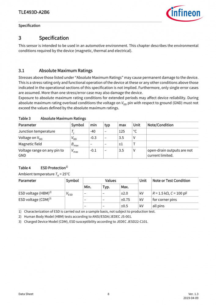 TLE493D-A2B6 technical document page 8