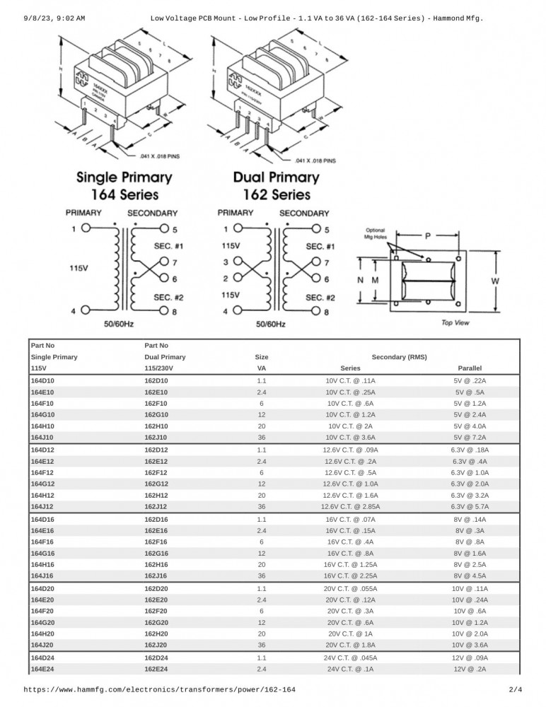 Hammond 162-164 series technical document page 2