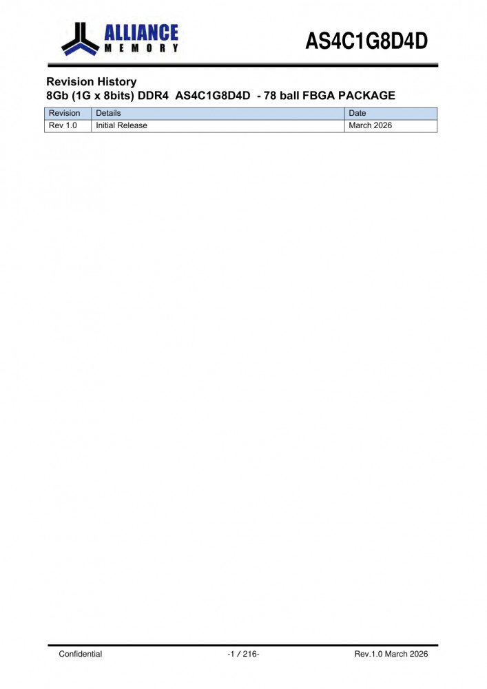 AS4C1G8D4D datasheet page 1