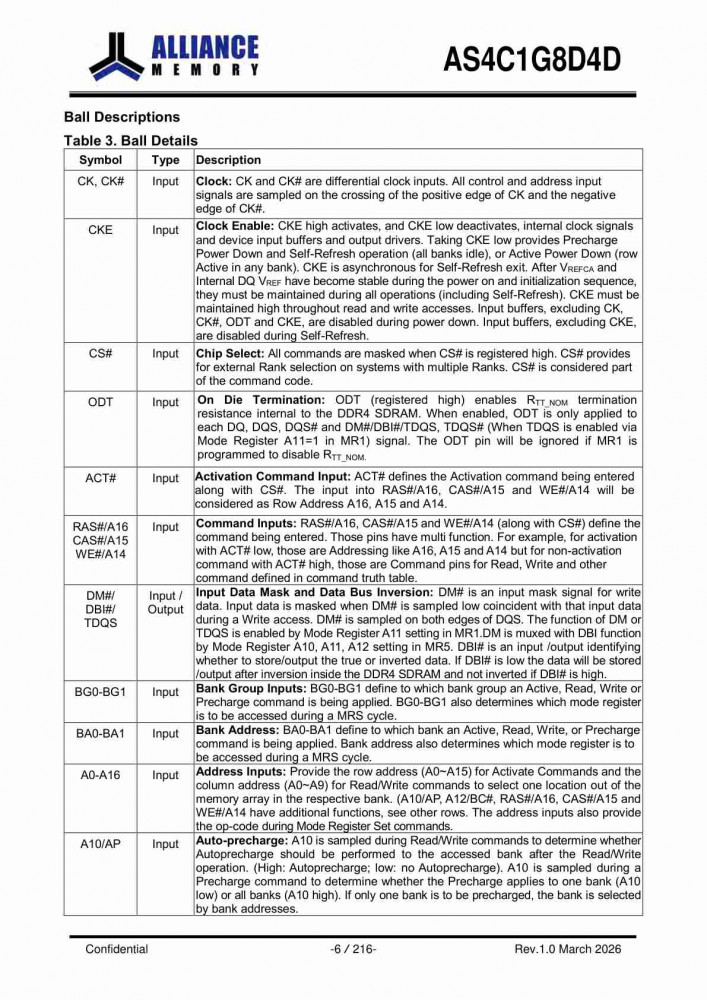 AS4C1G8D4D datasheet page 6