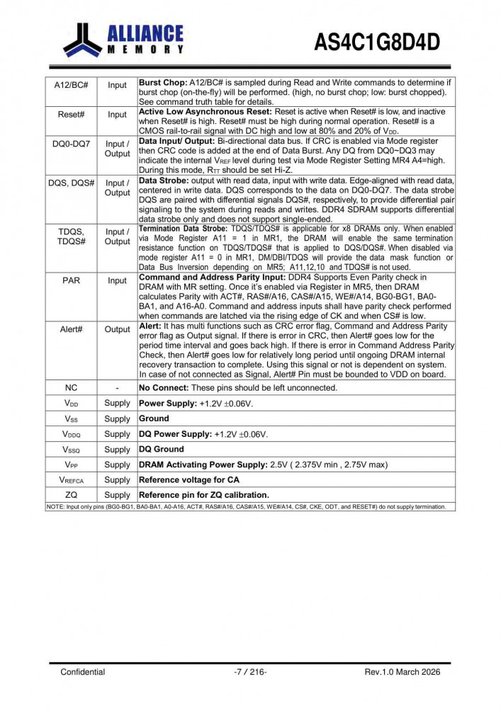 AS4C1G8D4D datasheet page 7