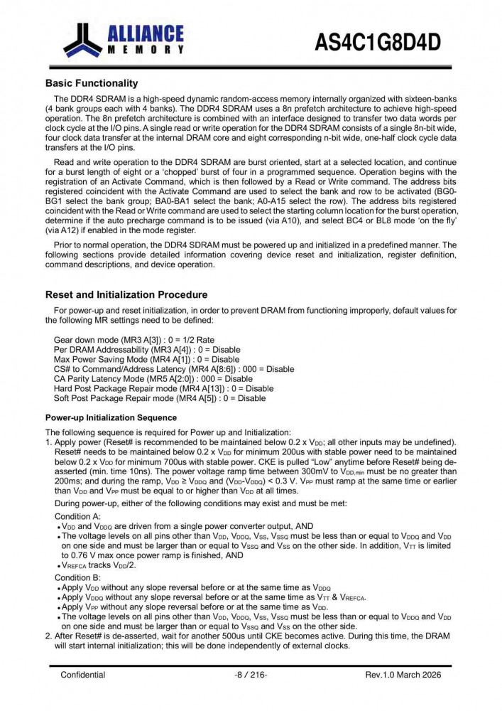 AS4C1G8D4D datasheet page 8